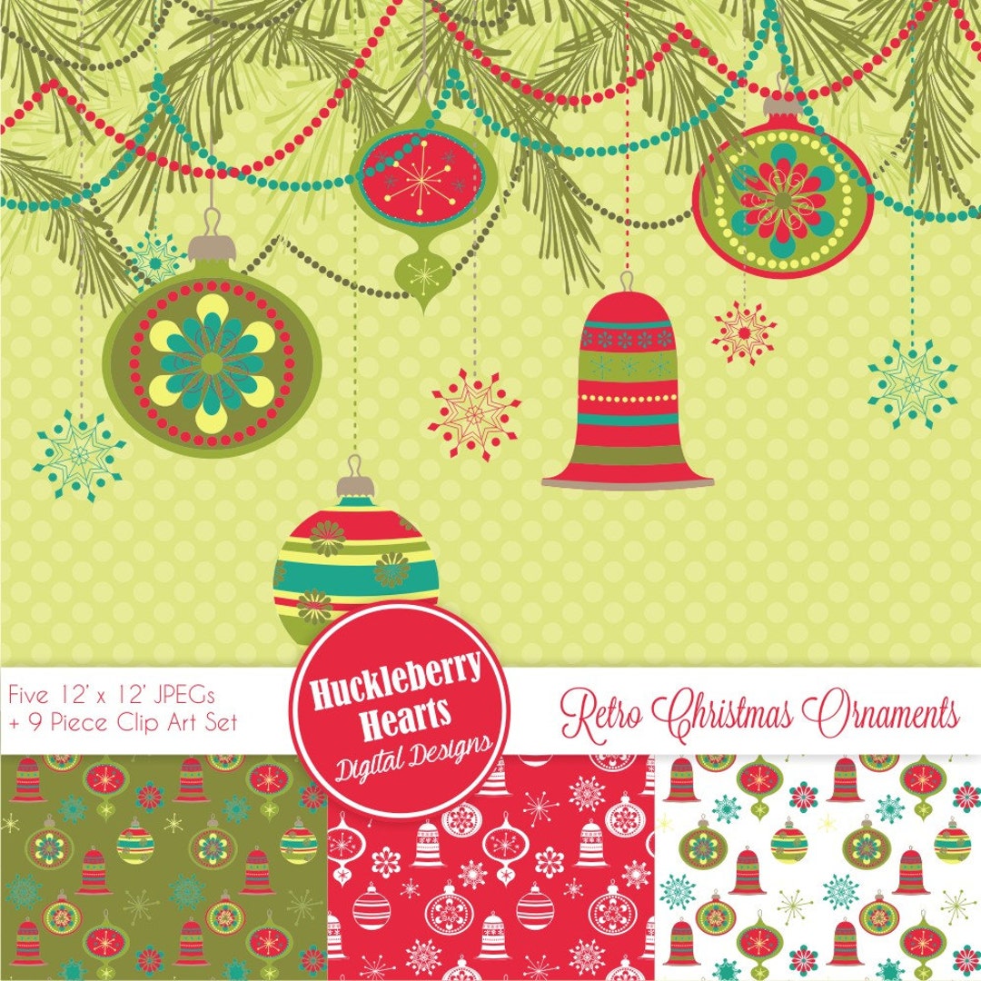 Retro Style Holiday Ornaments Scrapbook Paper, Clip Art, Backgrounds ...