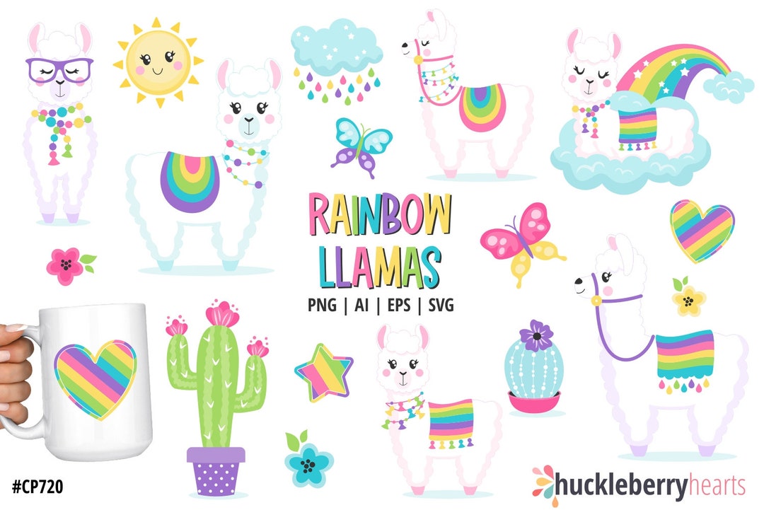 Llama Clipart, Llama SVG for Little Girl, Rainbow Llama, Cute Llamas ...