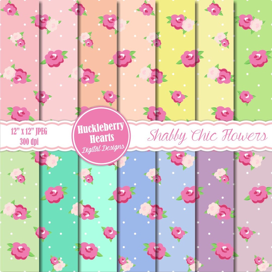 Shabby Chic Flowers Digital Paper, Digital Scrapbook Paper, Digital ...