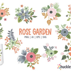 Rose Garden Clipart, Flower SVG Bundle, Flower Clipart SVG, Rose Flower ...