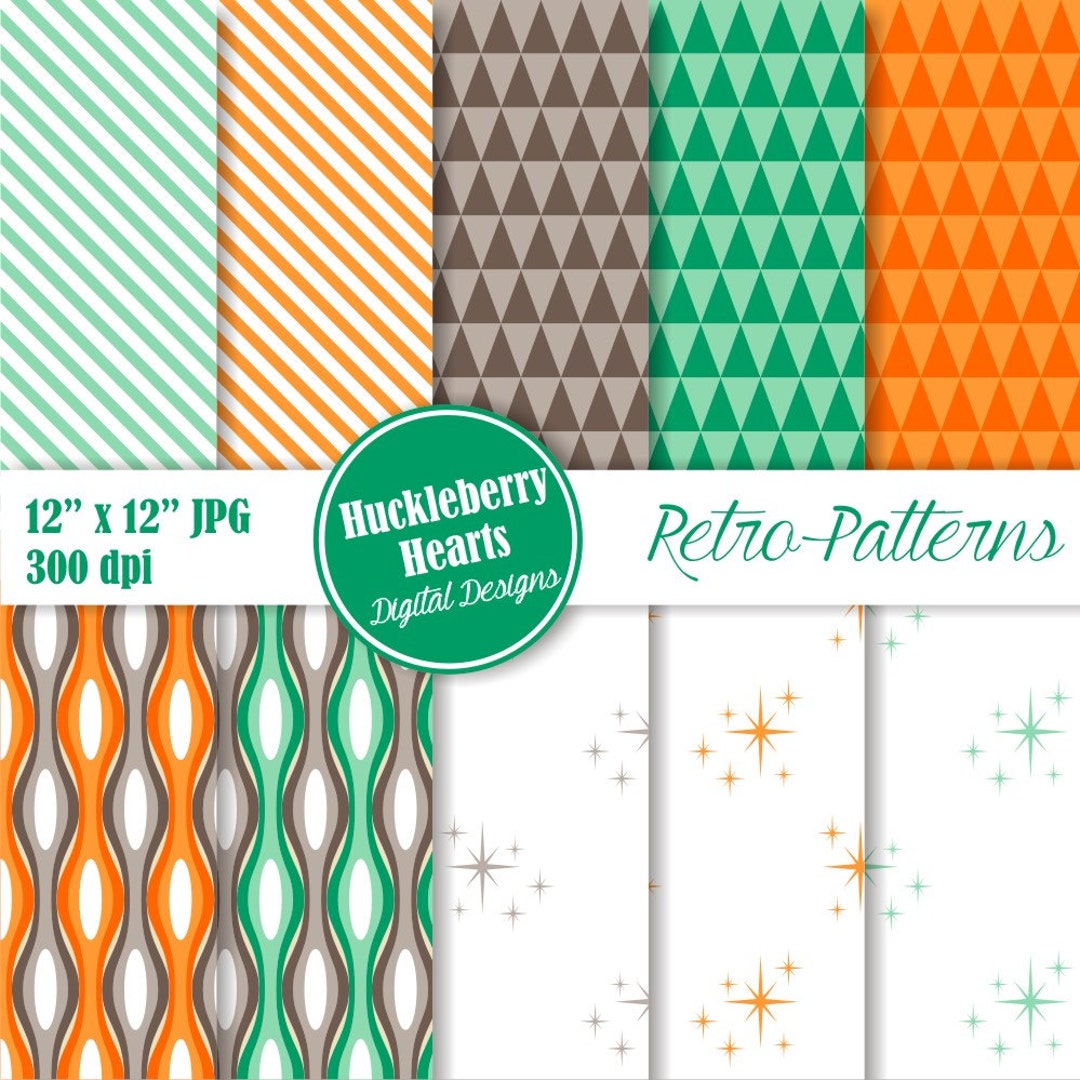 Retro Patterns Digital Paper, Retro Scrapbook Paper, Vintage, Mod, 60s ...