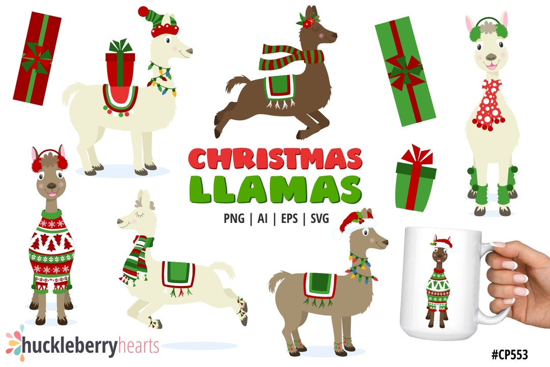 Christmas Llamas, Llama Clipart, Christmas SVG, Llama SVG, Printable ...