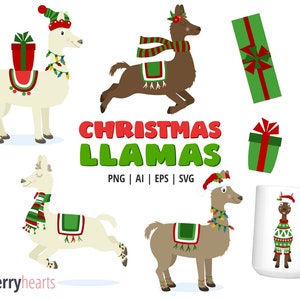 Christmas Llamas, Llama Clipart, Christmas SVG, Llama SVG, Printable ...