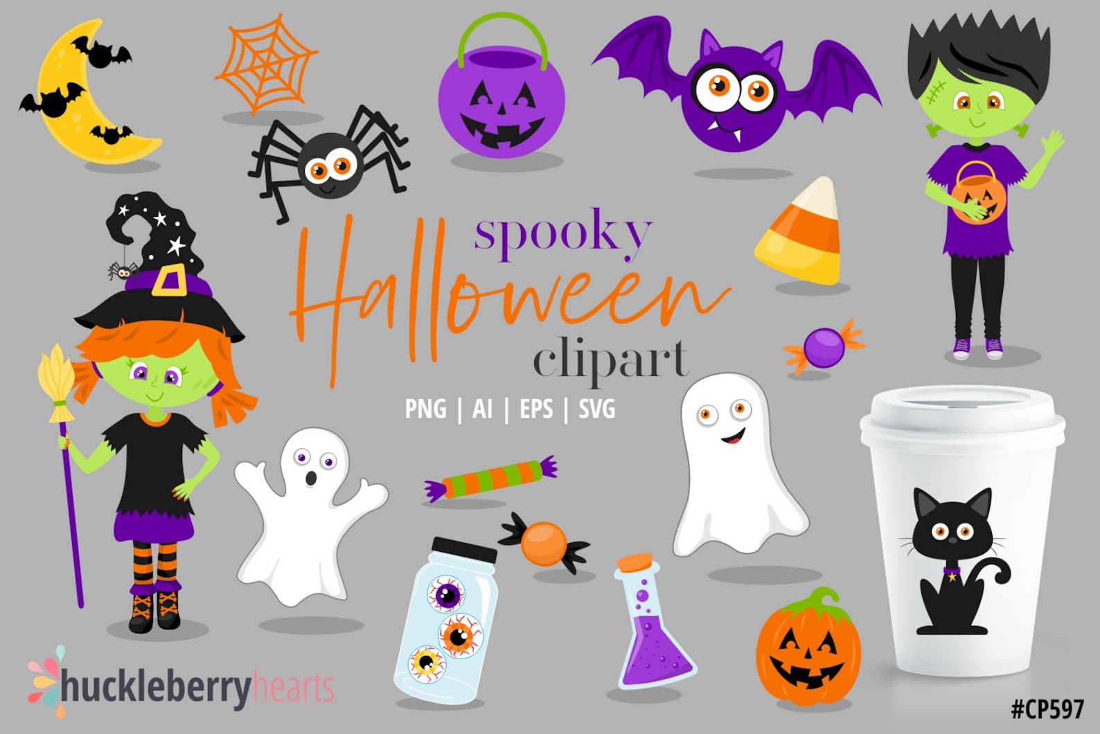 Cute Halloween Clipart, Spooky SVG Bundle, Trick or Treat, Kids ...