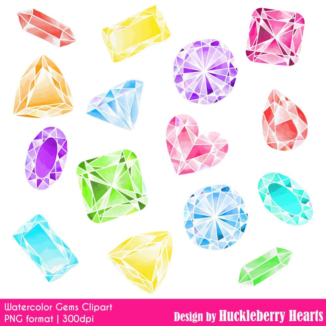 Jewel Clipart, Digital Gems, Watercolor Gems, Jewel Clip Art - Etsy