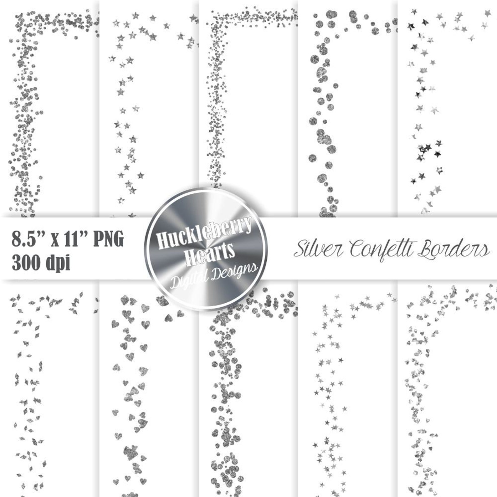 Silver Confetti Clipart, Confetti Borders, Confetti Clip Art, Digital ...