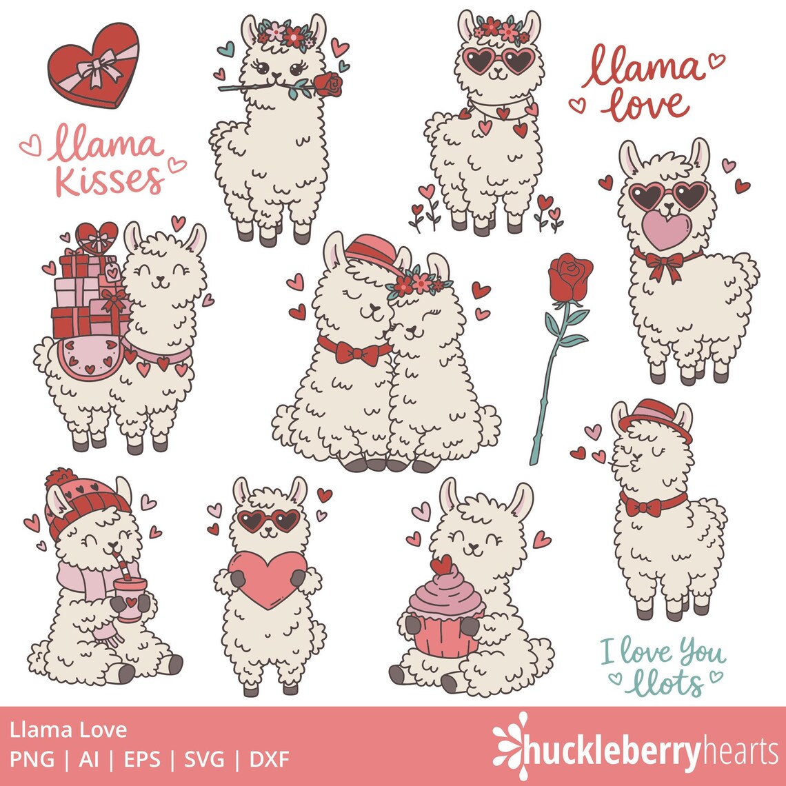 Valentine Llamas PNG | Cute Valentine Clipart | Llama SVG | Commercial ...