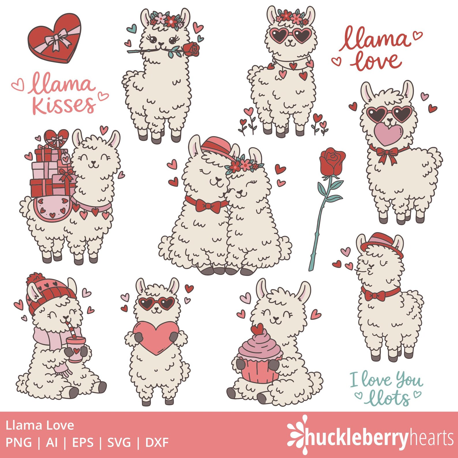 Valentine Llamas PNG | Cute Valentine Clipart | Llama SVG | Commercial ...