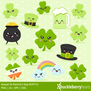 St Patricks Day Clipart, Shamrock SVG Bundle, Shamrock PNG, Cute Kawaii ...