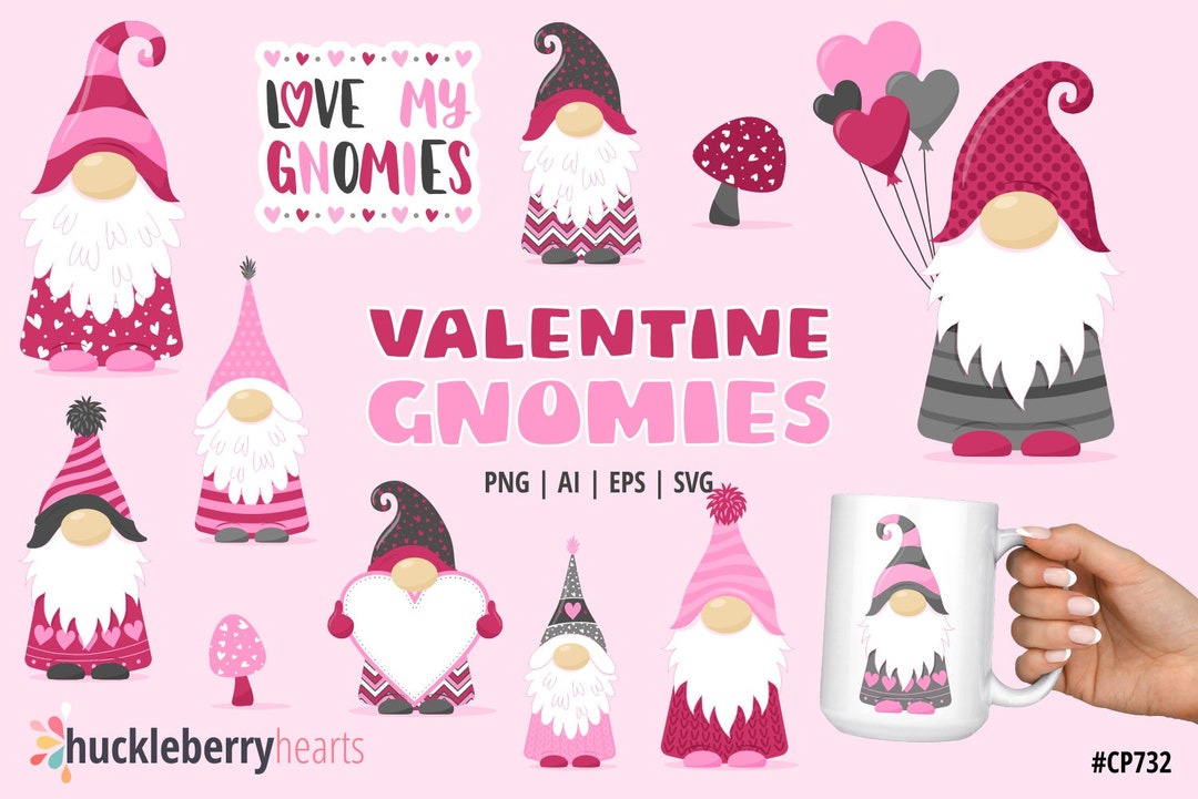 Gnome Clipart, Valentine Gnome SVG, Valentine's Day Gnomes, Valentines ...