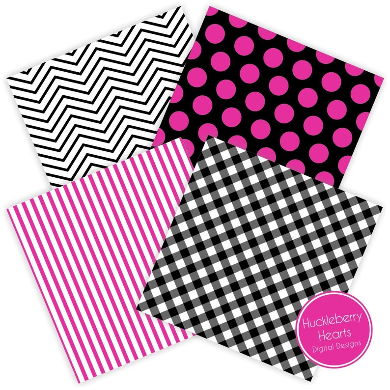 Black and Hot Pink Patterns Digital Scrapbook Paper Digital | Etsy