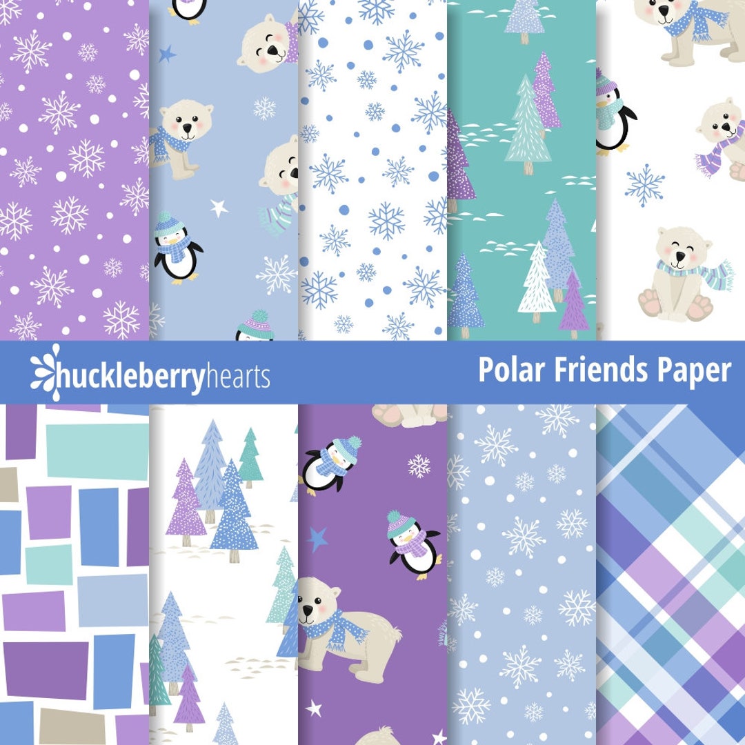 Polar Bear Paper, Penguin Paper, Seamless Patterns, Digital Scrapbook ...