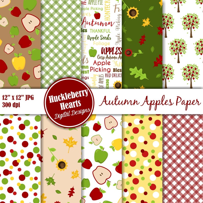 Digital Apple Paper, Apple Scrapbook Paper, Autumn Paper, Fall Paper ...