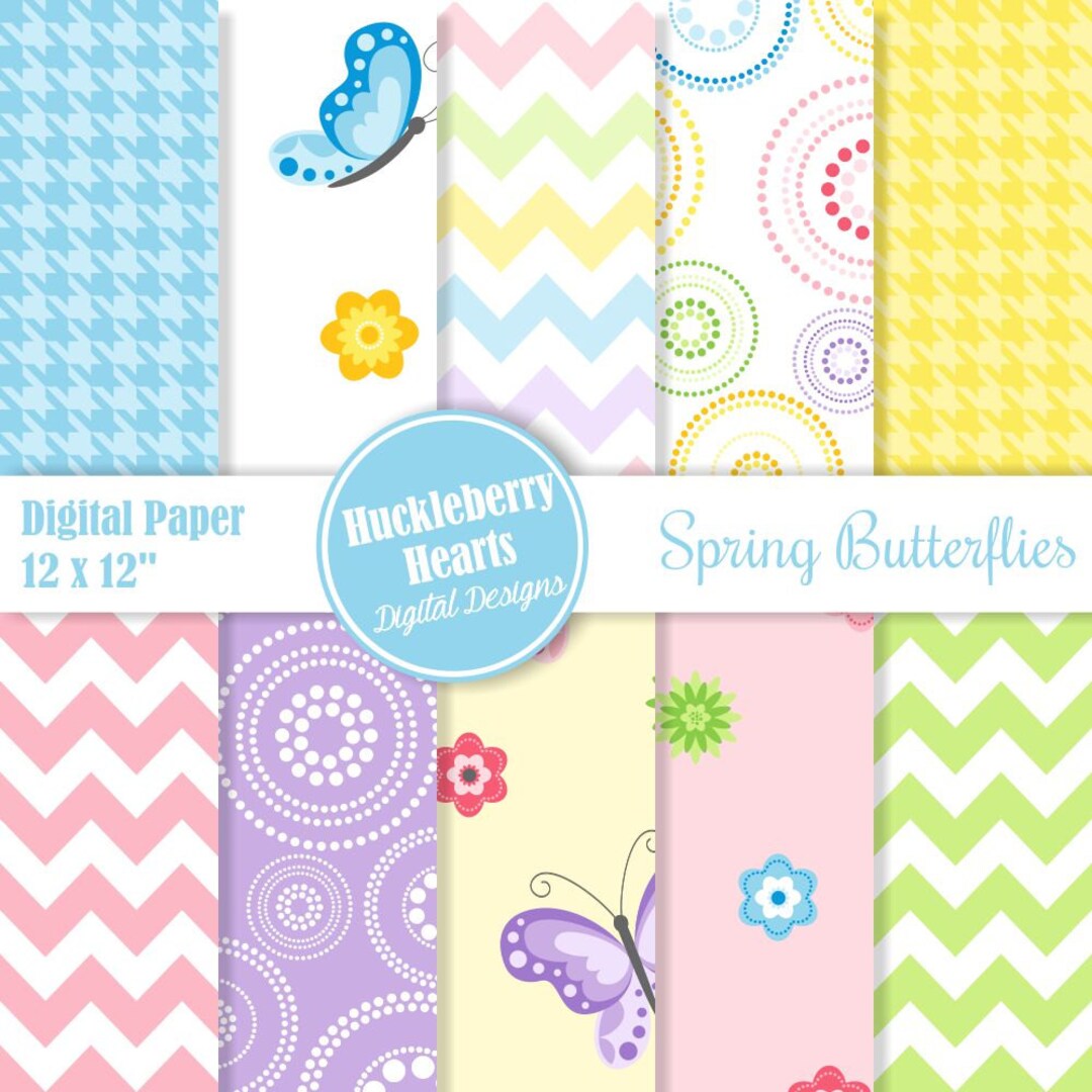 Butterfly Paper, Digital Paper, Digital Scrapbook Paper, Spring ...