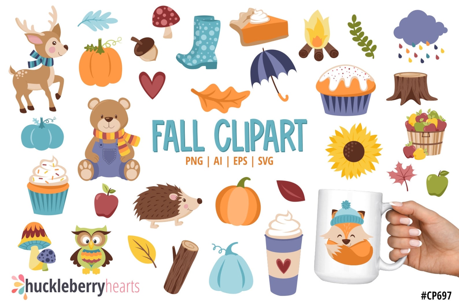 Cute Fall Clipart, Autumn SVG Bundle, Thanksgiving PNG, Pumpkin ...
