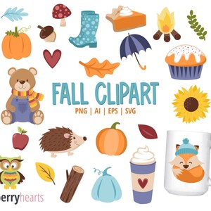 Cute Fall Clipart, Autumn SVG Bundle, Thanksgiving PNG, Pumpkin ...