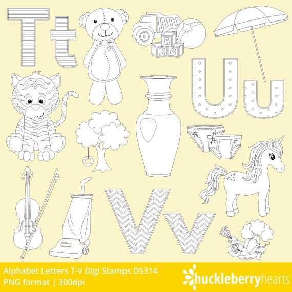 Alphabet Digital Stamps Black and White Small Commercial | Etsy