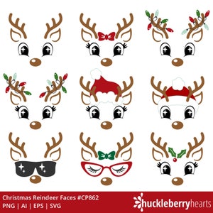 Christmas Reindeer Faces SVG, Reindeer Faces Clipart, Printable ...