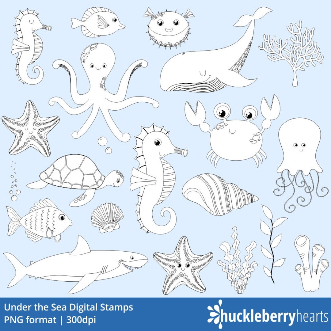 Clipart Sea Creatures Black And White