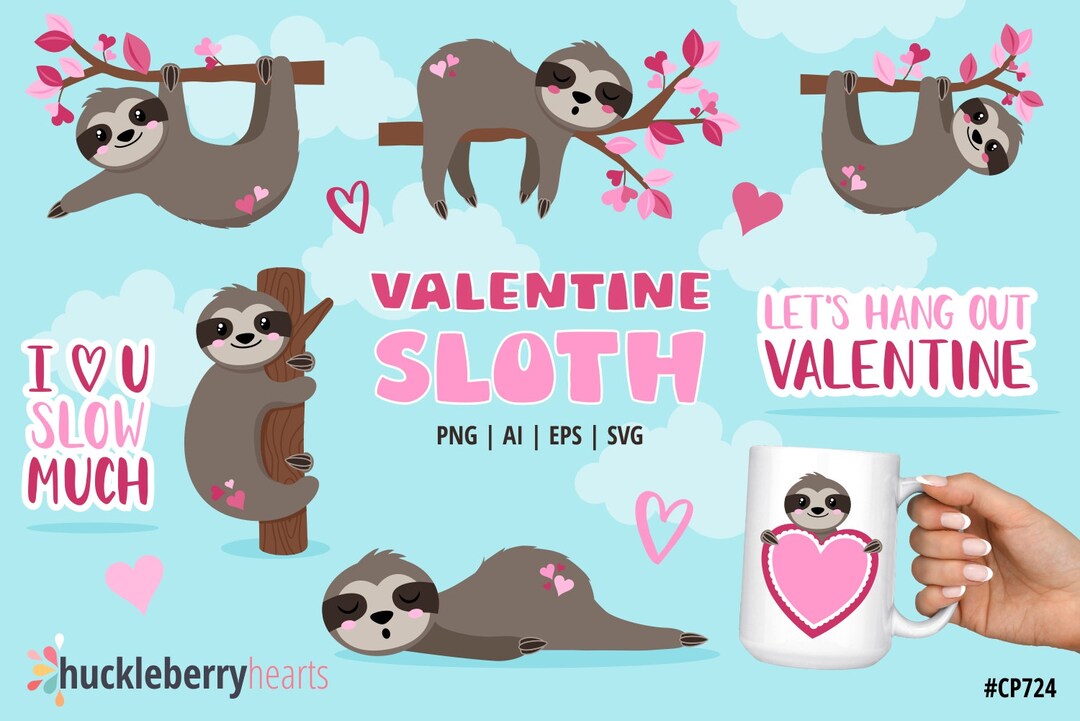Sloth Clipart, Valentine Sloths, Sloth SVG, Valentine's Day Sloths, SVG ...