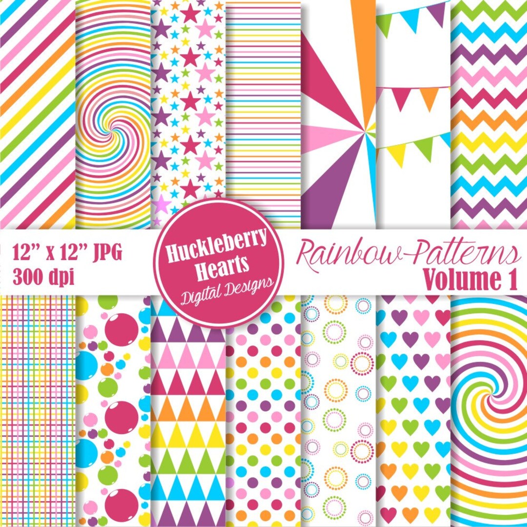 Rainbow Patterns Digital Scrapbook Paper Volume 1, Bright, Colorful ...