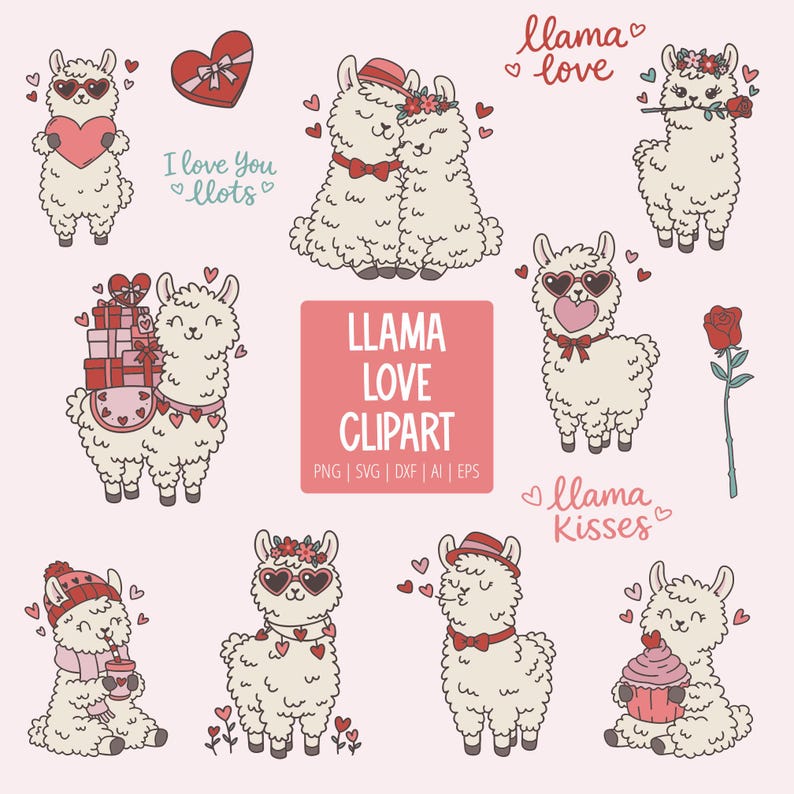 Valentine Llamas PNG | Cute Valentine Clipart | Llama SVG | Commercial ...