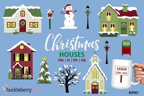 Christmas Houses Clipart Christmas Village Clipart Christmas - Etsy