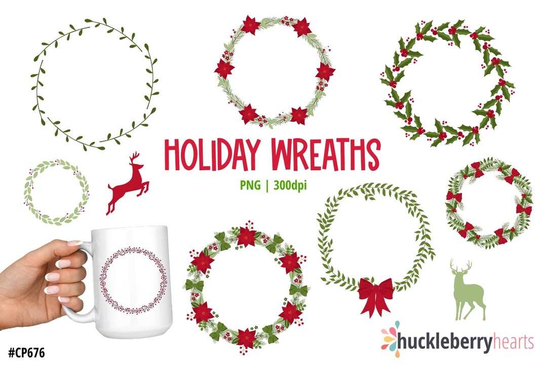 Christmas Wreaths Clipart, Christmas Clipart, Digital Wreaths, Wreath ...