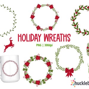 Christmas Wreaths Clipart, Christmas Clipart, Digital Wreaths, Wreath ...