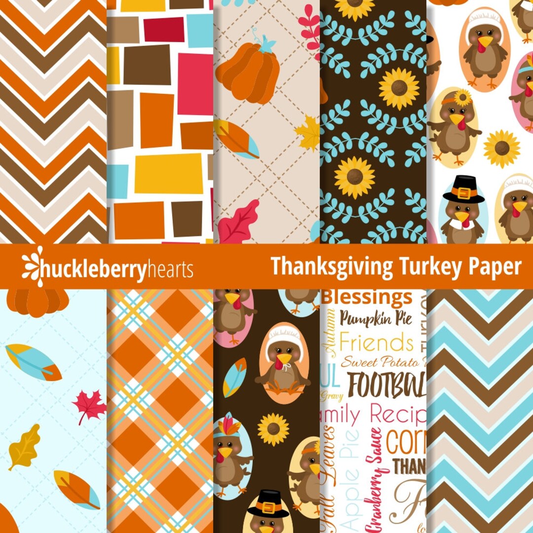 Thanksgiving Digital Paper, Scrapbook Paper, Turkeys, Printable ...