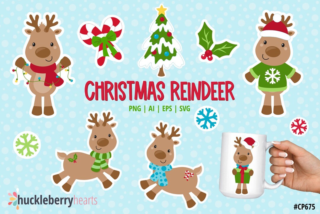 Reindeer Clipart, Reindeer SVG, Christmas Clipart, Christmas Reindeer ...