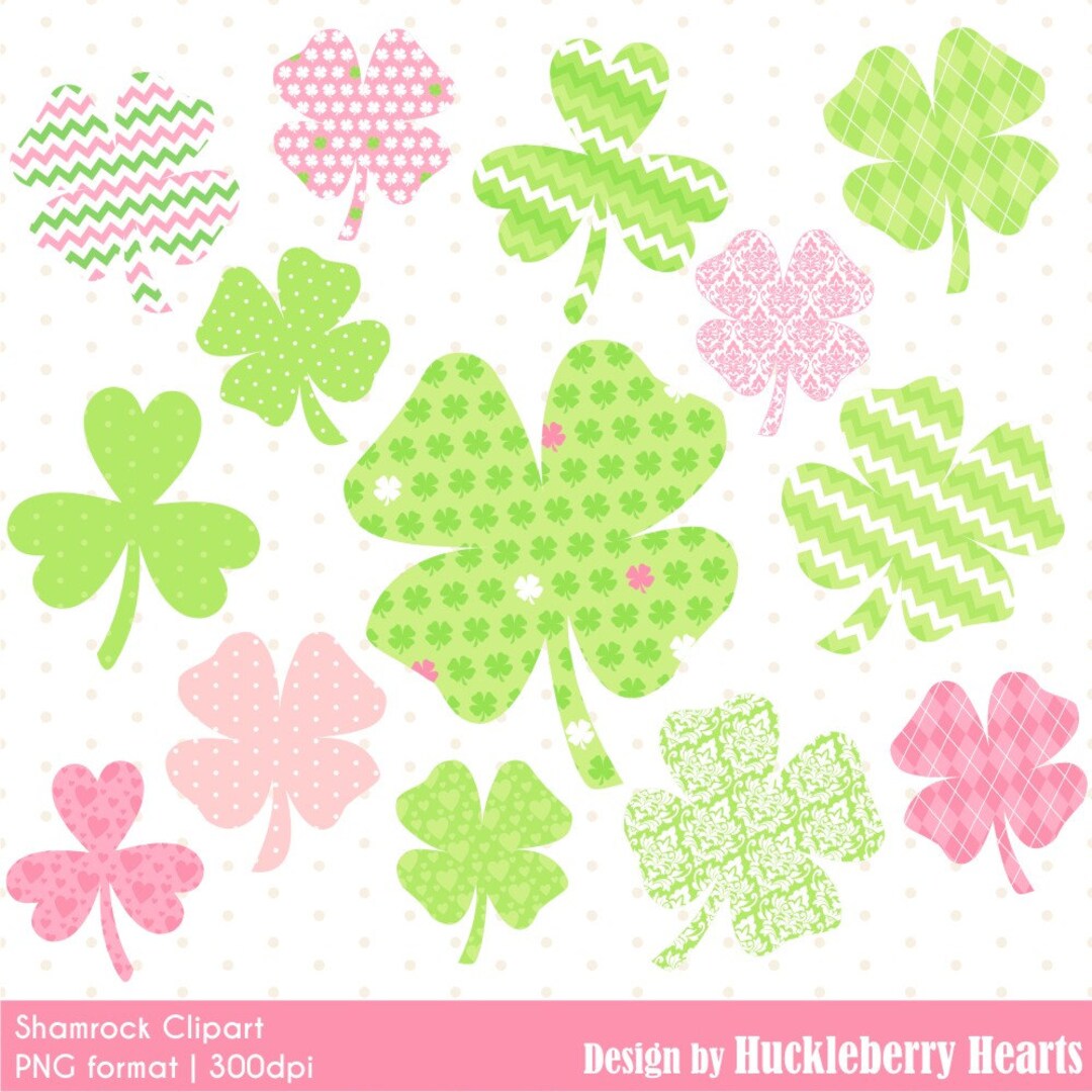 Digital Shamrocks, St Patricks Day Clipart, Shamrock Clipart, St Pattys ...