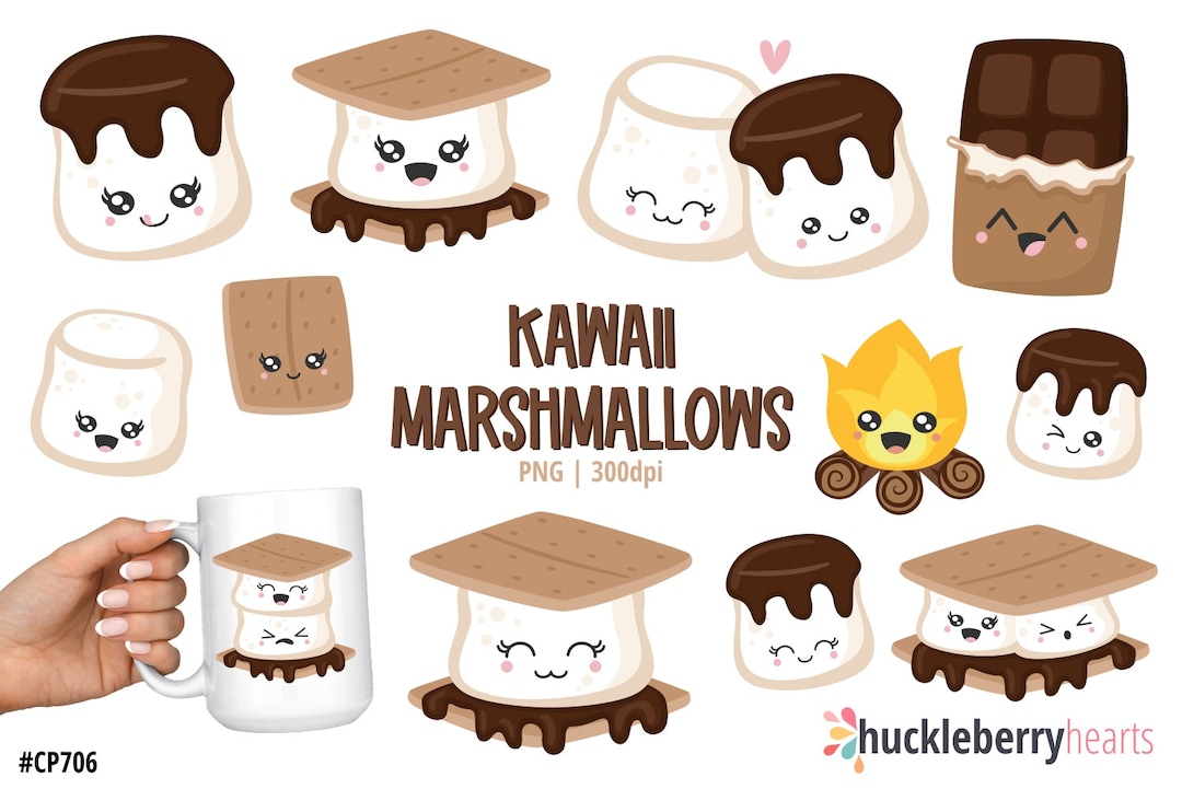 Cute Smores Clipart, Marshmallow SVG, Kawaii Marshmallows PNG ...
