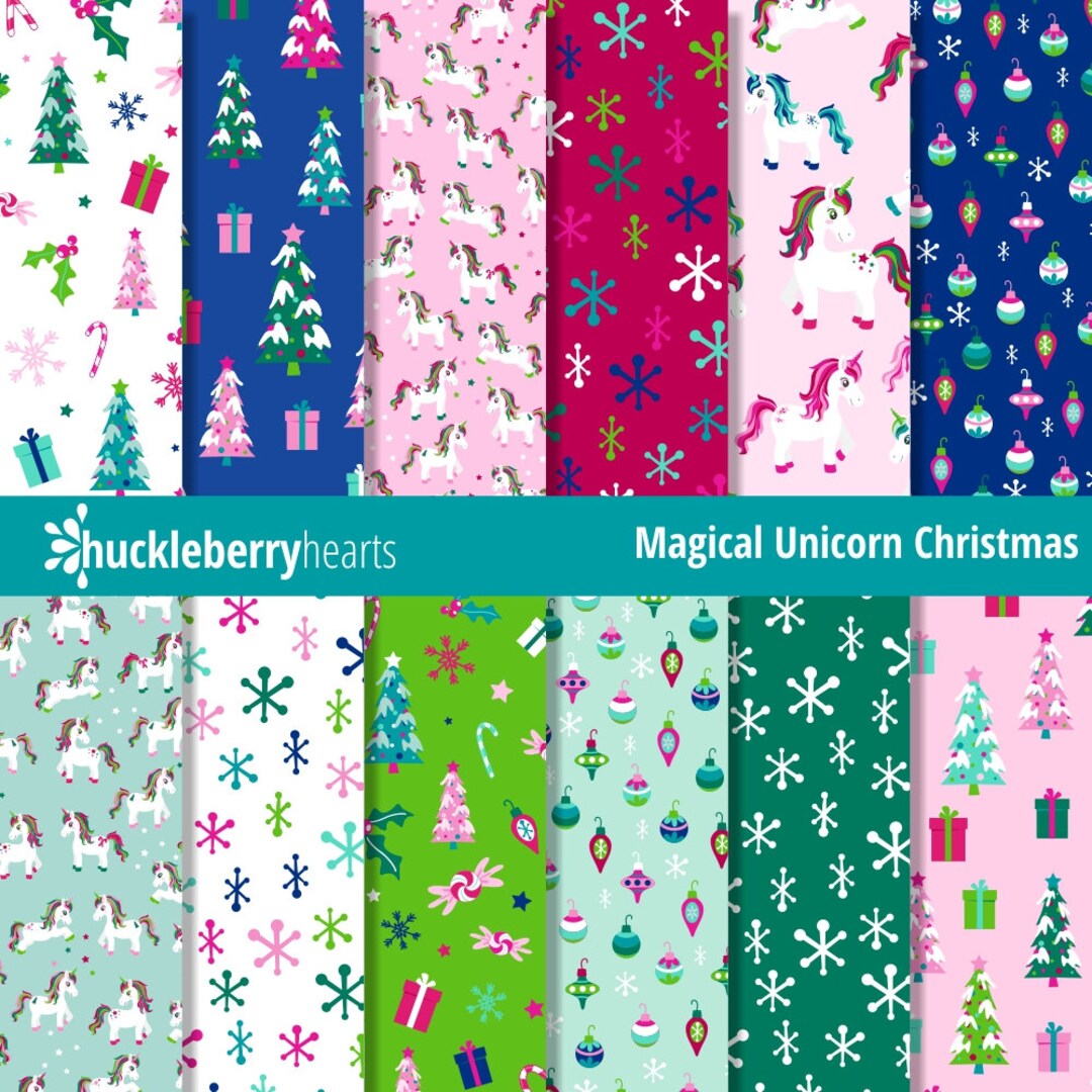 Christmas Digital Paper, Christmas Unicorn Paper, Seamless, Printable ...