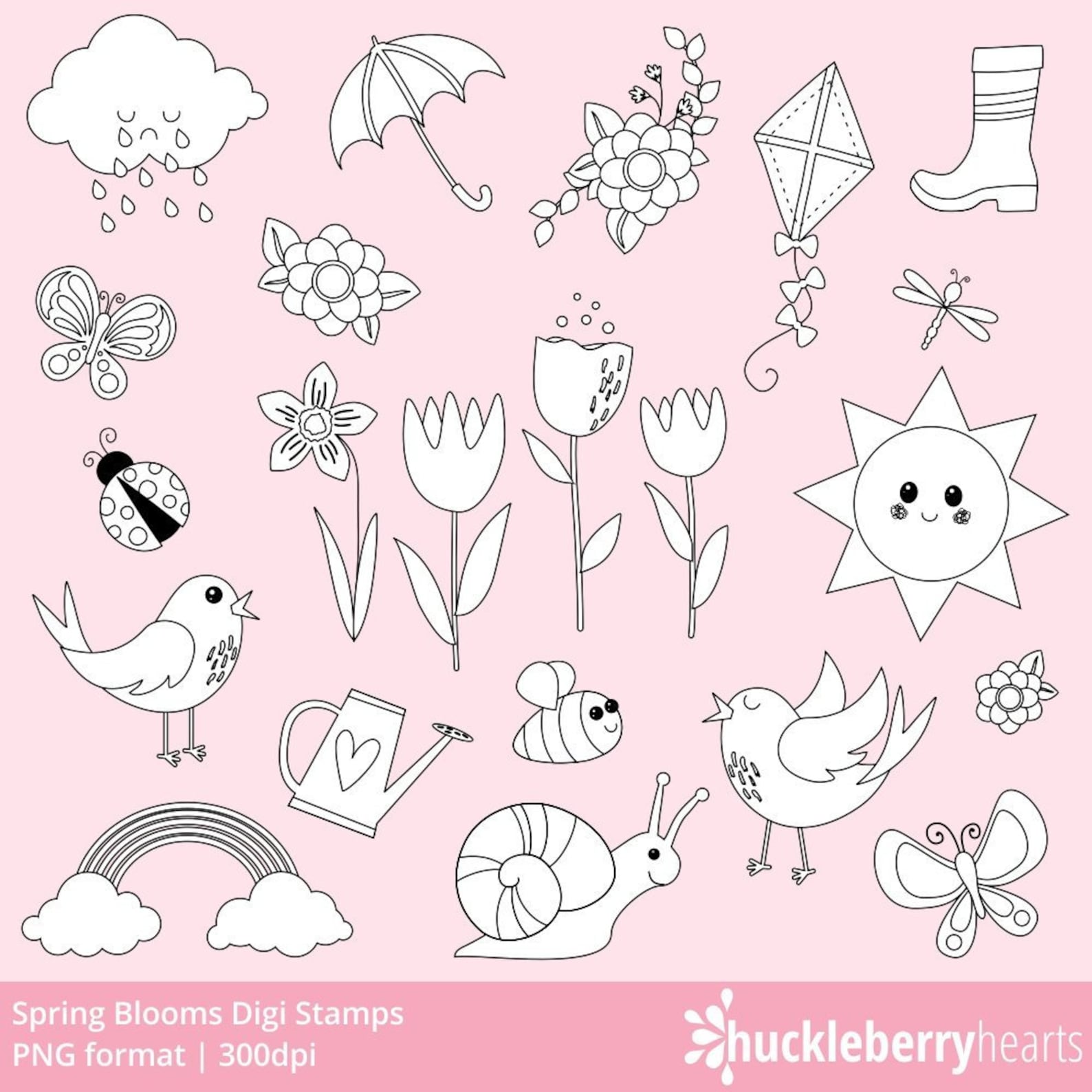 Digi Stamps Spring Clipart Digital Stamps Black and White | Etsy