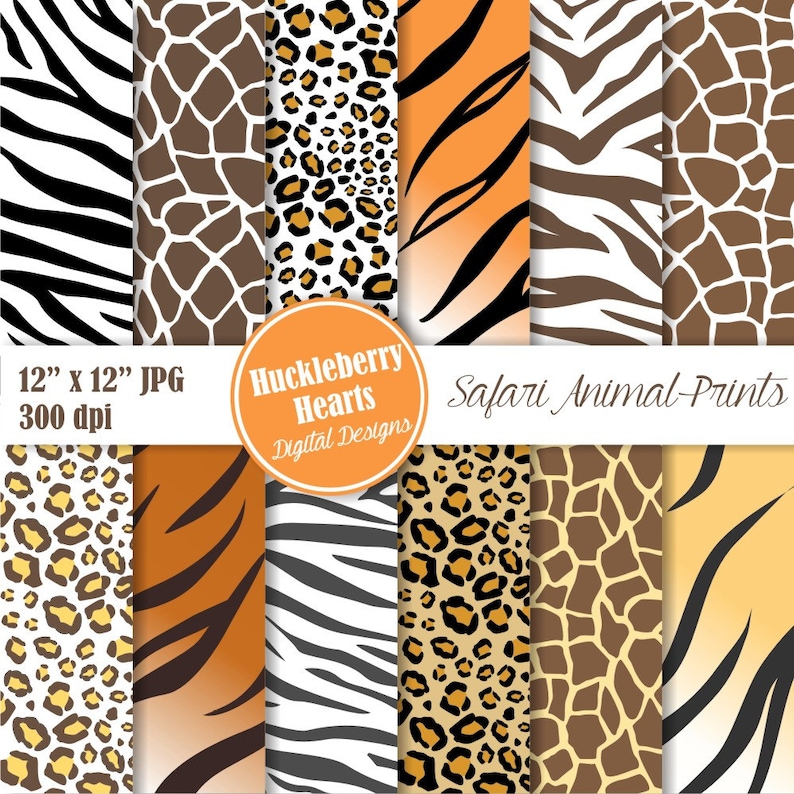 Safari Animal Prints Digital Paper, Zebra, Leopard, Cheetah, Tiger ...
