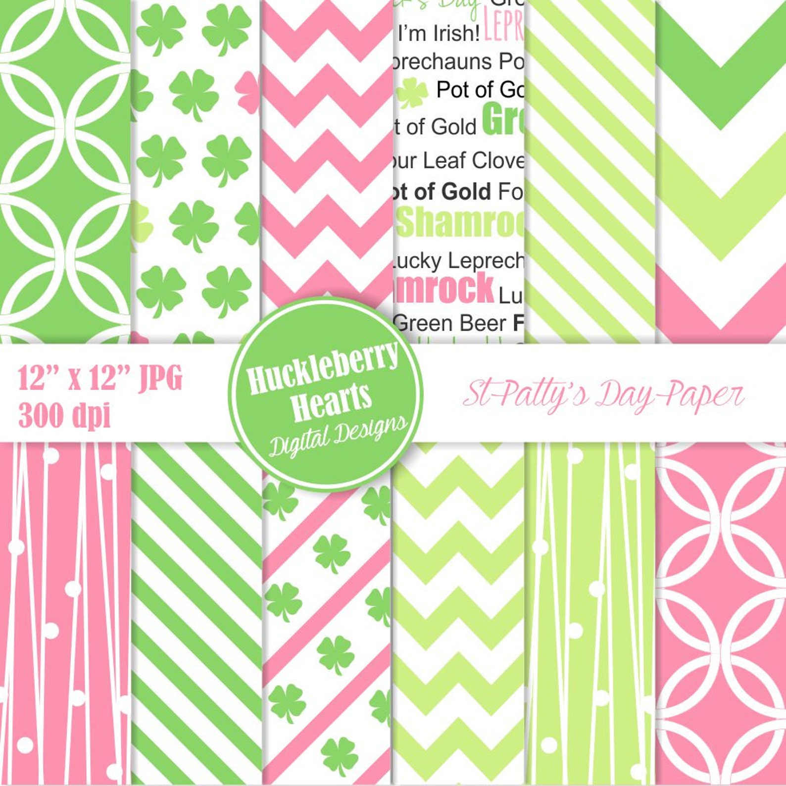 St Patricks Day Digital Paper, Scrapbook Paper, Backgrounds, Shamrocks ...