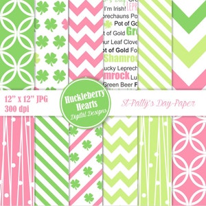 St Patricks Day Digital Paper, Scrapbook Paper, Backgrounds, Shamrocks ...