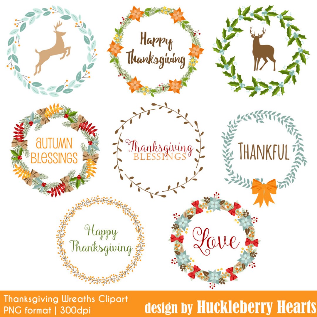 Thanksgiving Wreaths Clipart, Thanksgiving Clipart, Digital Wreaths ...