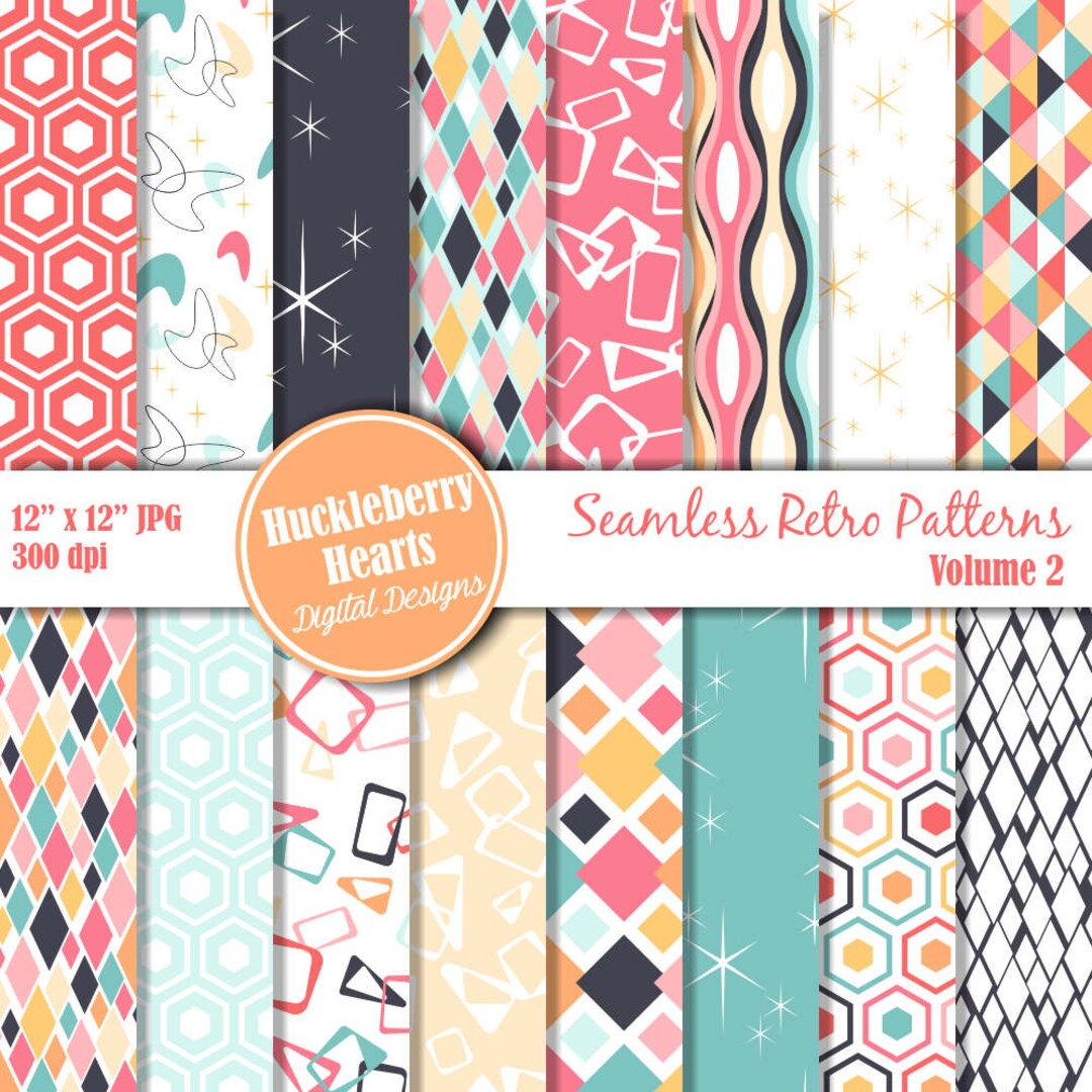 Digital Retro Paper, Seamless Retro Paper, Digital Paper, Digital ...