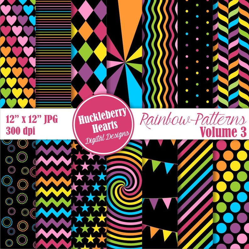 Rainbow Patterns Digital Scrapbook Paper Volume 3 Rainbow | Etsy