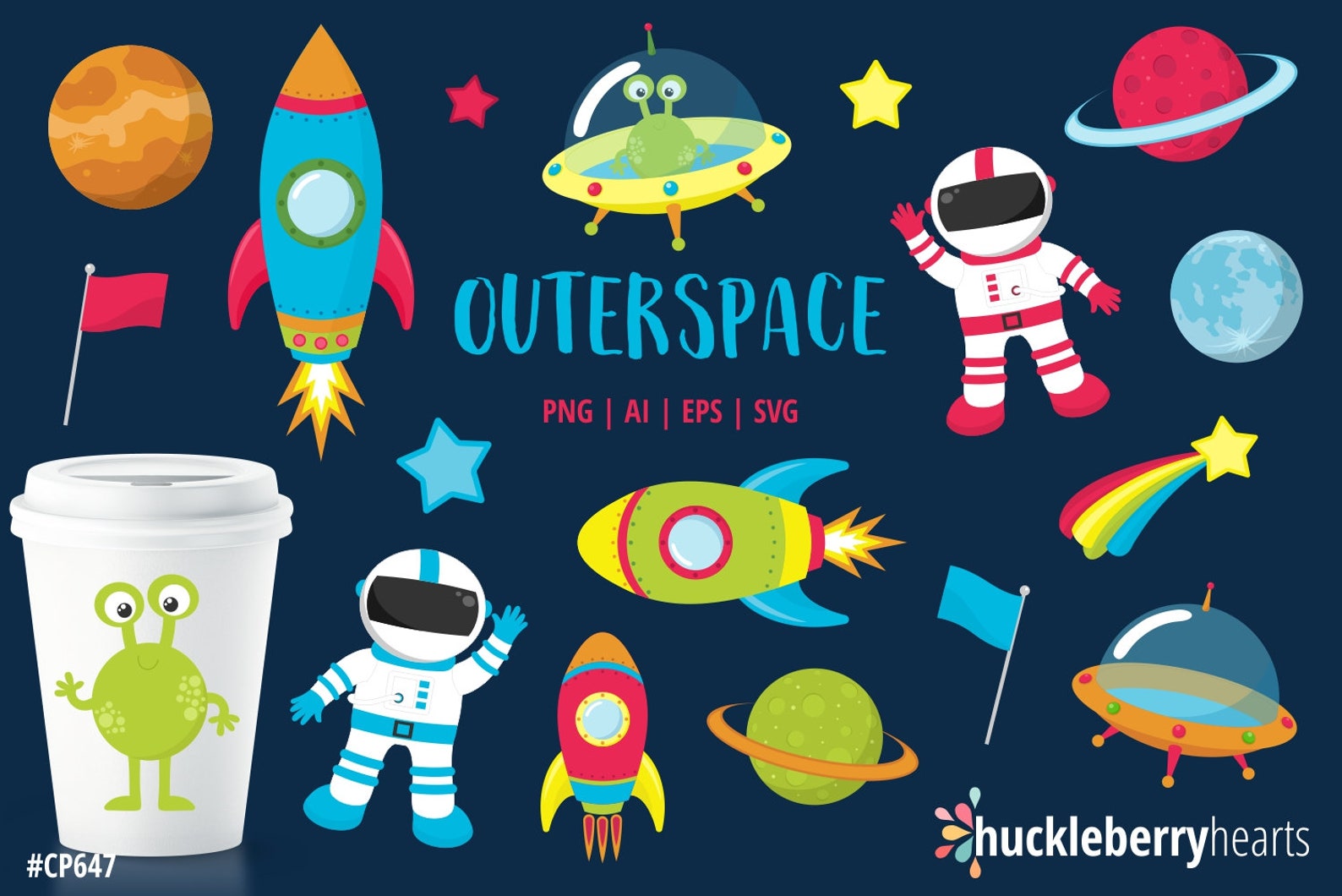 Outer Space Clipart Astronaut Clipart Rocket Ship Clipart - Etsy