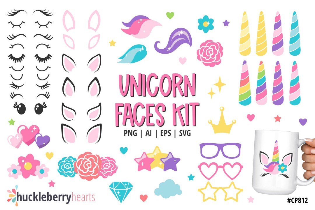 Unicorn Faces Bundle, Unicorn Faces Kit, Build a Unicorn Face, Unicorn ...