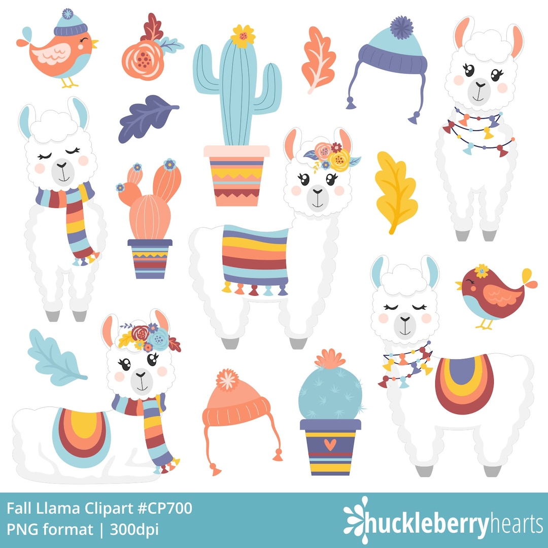 Fall Llama Clipart, Cute Autumn SVG Bundle, Printable Cactus ...