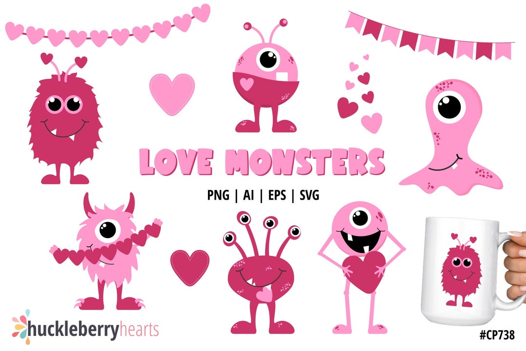 Valentine Monsters Clipart, Valentine's Day SVG Bundle, Cute Love ...