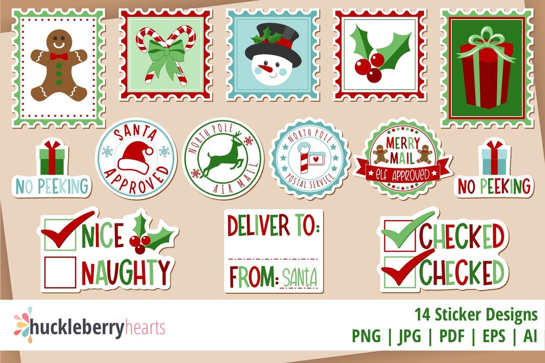 Christmas Mail Stickers, Christmas Printable Stickers, Christmas ...
