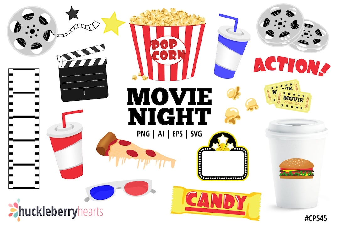 Movie Clipart, Movie Night Clip Art, Popcorn Clipart, Movie Theatre ...