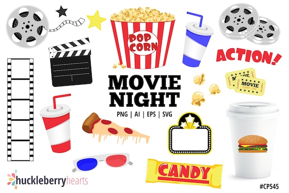Movie Clipart Movie Night Clip Art Popcorn Clipart Cinema - Etsy