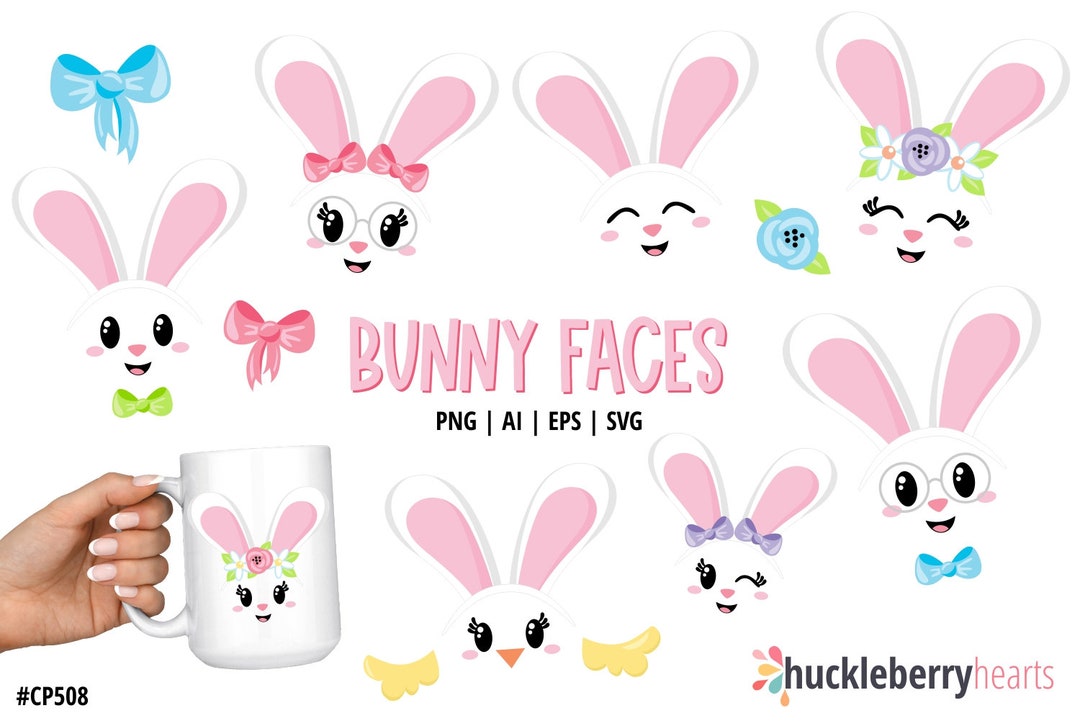 Bunny Faces Clipart, Bunny Clipart, Easter Clipart, Printable, SVG ...