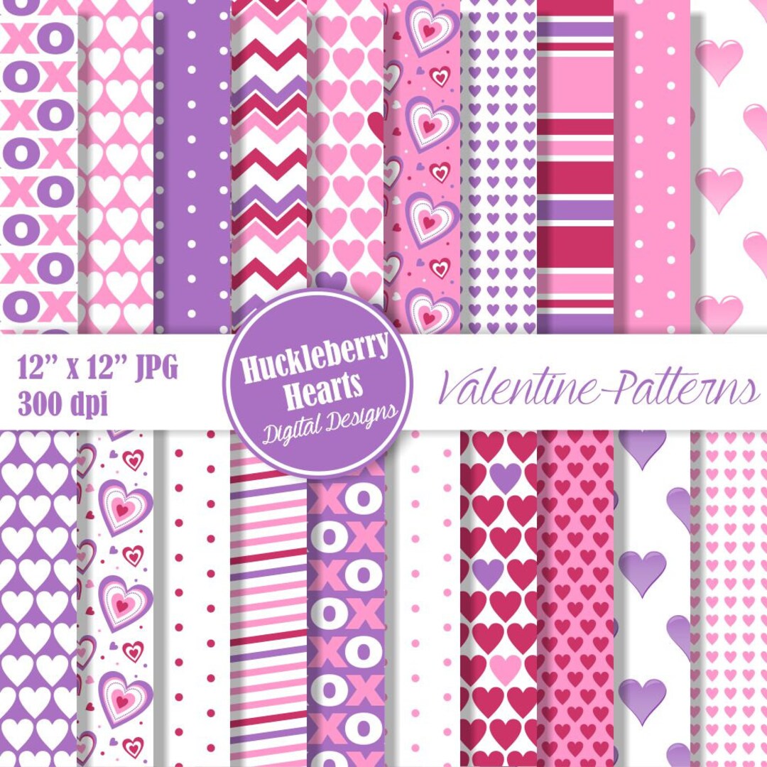 Valentines Day Patterns, Seamless Heart Patterns, Valentine Digital ...
